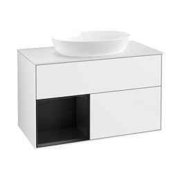Villeroy & Boch Villeroy und Boch Finion Waschtischunterschrank GA11PDGF 100cm, Abdeckplatte white matt, Emotion, Regale Black matt lacquer, Glossy white lacquer
