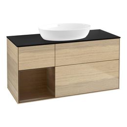Villeroy & Boch Villeroy und Boch Finion Waschtischunterschrank FA62GNPC 120cm, Abdeckplatte black matt, Regale Walnut Veneer, Oak Veneer