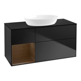 Villeroy & Boch Villeroy und Boch Finion Waschtischunterschrank FA62GNPD 120cm, Abdeckplatte black matt, Regale Walnut Veneer, Black matt lacquer
