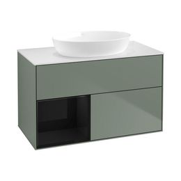 Villeroy & Boch Villeroy und Boch Finion Waschtischunterschrank GA11PHGM 100cm, Abdeckplatte white matt, Emotion, Regale Glossy black lacquer, Olive Matt Lacquer
