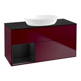 Villeroy & Boch Villeroy und Boch Finion Waschtischunterschrank FA62PDHB 120cm, Abdeckplatte black matt, Regale Black matt lacquer, Peony Matt