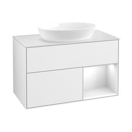 Villeroy & Boch Villeroy und Boch Finion Waschtischunterschrank GA21GFGF 100cm, Abdeckplatte white matt, Emotion, Regale Glossy white lacquer, Glossy white lacquer