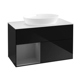 Villeroy & Boch Villeroy und Boch Finion Waschtischunterschrank GA11GKPH 100cm, Abdeckplatte white matt, Emotion, Regale Anthracite matt lacquer, Glossy Black Lacquer