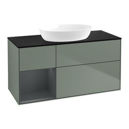 Villeroy & Boch Villeroy und Boch Finion Waschtischunterschrank GA62HGGM 120cm, Abdeckplatte black matt, Emotion, Regale Midnight matt lacquer, Olive Matt Lacquer