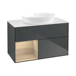 Villeroy & Boch Villeroy und Boch Finion Waschtischunterschrank GA11PCHG 100cm, Abdeckplatte white matt, Emotion, Regale Oak Veneer, Midnight Blue Matt Lacquer