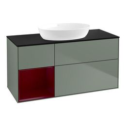 Villeroy & Boch Villeroy und Boch Finion Waschtischunterschrank FA62HBGM 120cm, Abdeckplatte black matt, Regale Peony matt lacquer, Olive Matt Lacquer