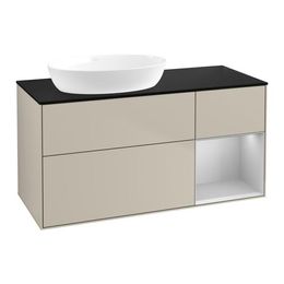 Villeroy & Boch Villeroy und Boch Finion Waschtischunterschrank GA52GJHH 120cm, Abdeckplatte black matt, Emotion, Regale Light grey matt lacquer, Sand Matt Lacquer