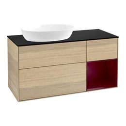 Villeroy & Boch Villeroy und Boch Finion Waschtischunterschrank GA52HBPC 120cm, Abdeckplatte black matt, Emotion, Regale Peony matt lacquer, Oak Veneer