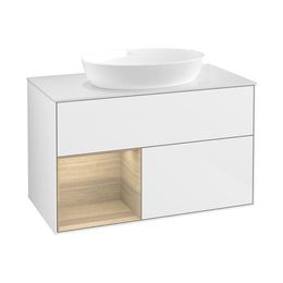 Villeroy & Boch Villeroy und Boch Finion Waschtischunterschrank GA11PCGF 100cm, Abdeckplatte white matt, Emotion, Regale Oak Veneer, Glossy white lacquer