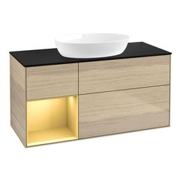 Villeroy & Boch Villeroy und Boch Finion Waschtischunterschrank FA62HFPC 120cm, Abdeckplatte black matt, Regale Gold matt lacquer, Oak Veneer