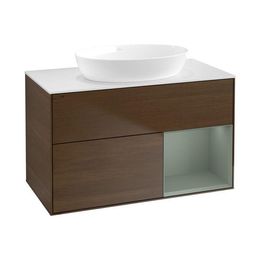 Villeroy & Boch Villeroy und Boch Finion Waschtischunterschrank GA21GMGN 100cm, Abdeckplatte white matt, Emotion, Regale Olive matt lacquer, Walnut veneer