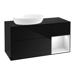 Villeroy & Boch Villeroy und Boch Finion Waschtischunterschrank GA52MTPH 120cm, Abdeckplatte black matt, Emotion, Regale White matt lacquer, Glossy Black Lacquer