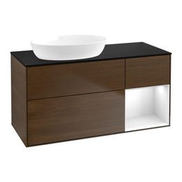 Villeroy & Boch Villeroy und Boch Finion Waschtischunterschrank GA52GFGN 120cm, Abdeckplatte black matt, Emotion, Regale Glossy white lacquer, Walnut veneer