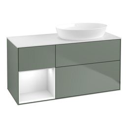 Villeroy & Boch Villeroy und Boch Finion Waschtischunterschrank FA41GFGM 120cm, Abdeckplatte white matt, Regale Glossy white lacquer, Olive Matt Lacquer