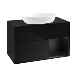 Villeroy & Boch Villeroy und Boch Finion Waschtischunterschrank FA22PDPH 100cm, Abdeckplatte black matt, Regale Black matt lacquer, Glossy Black Lacquer