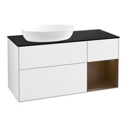 Villeroy & Boch Villeroy und Boch Finion Waschtischunterschrank GA52GNGF 120cm, Abdeckplatte black matt, Emotion, Regale Walnut Veneer, Glossy white lacquer