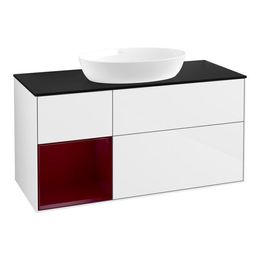 Villeroy & Boch Villeroy und Boch Finion Waschtischunterschrank FA62HBGF 120cm, Abdeckplatte black matt, Regale Peony matt lacquer, Glossy white lacquer