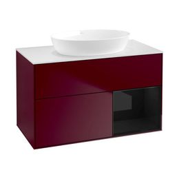 Villeroy & Boch Villeroy und Boch Finion Waschtischunterschrank FA21PHHB 100cm, Abdeckplatte white matt, Regale Glossy black lacquer, Peony Matt