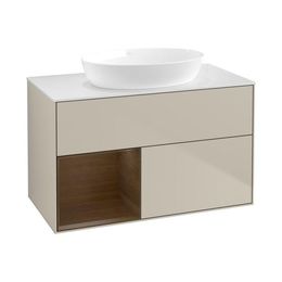 Villeroy & Boch Villeroy und Boch Finion Waschtischunterschrank GA11GNHH 100cm, Abdeckplatte white matt, Emotion, Regale Walnut Veneer, Sand Matt Lacquer