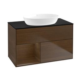 Villeroy & Boch Villeroy und Boch Finion Waschtischunterschrank GA12GNGN 100cm, Abdeckplatte black matt, Emotion, Regale Walnut Veneer, Walnut veneer