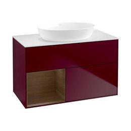 Villeroy & Boch Villeroy und Boch Finion Waschtischunterschrank GA11GNHB 100cm, Abdeckplatte white matt, Emotion, Regale Walnut Veneer, Peony Matt