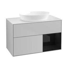Villeroy & Boch Villeroy und Boch Finion Waschtischunterschrank FA21PHGJ 100cm, Abdeckplatte white matt, Regale Glossy black lacquer, Light grey matt