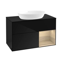 Villeroy & Boch Villeroy und Boch Finion Waschtischunterschrank GA22PCPH 100cm, Abdeckplatte black matt, Emotion, Regale Oak Veneer, Glossy Black Lacquer