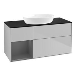 Villeroy & Boch Villeroy und Boch Finion Waschtischunterschrank FA62GKGJ 120cm, Abdeckplatte black matt, Regale Anthracite matt lacquer, Light grey matt