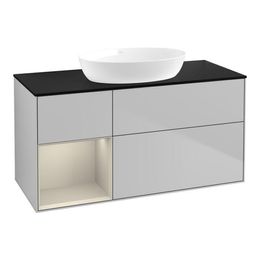 Villeroy & Boch Villeroy und Boch Finion Waschtischunterschrank FA62HHGJ 120cm, Abdeckplatte black matt, Regale sand matt lacquer, Light grey matt