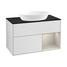 Villeroy & Boch Villeroy und Boch Finion Waschtischunterschrank FA22HHMT 100cm, Abdeckplatte black matt, Regale sand matt lacquer, White matt lacquer