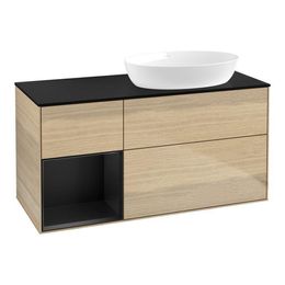 Villeroy & Boch Villeroy und Boch Finion Waschtischunterschrank FA42PDPC 120cm, Abdeckplatte black matt, Regale Black matt lacquer, Oak Veneer