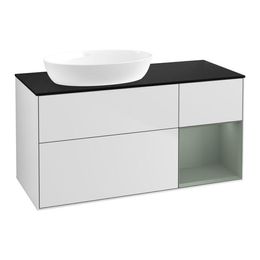 Villeroy & Boch Villeroy und Boch Finion Waschtischunterschrank GA52GMMT 120cm, Abdeckplatte black matt, Emotion, Regale Olive matt lacquer, White matt lacquer