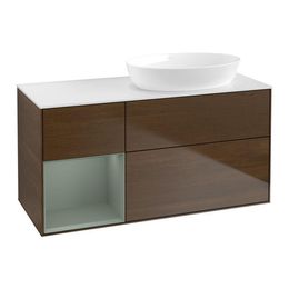 Villeroy & Boch Villeroy und Boch Finion Waschtischunterschrank GA41GMGN 120cm, Abdeckplatte white matt, Emotion, Regale Olive matt lacquer, Walnut veneer