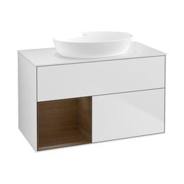 Villeroy & Boch Villeroy und Boch Finion Waschtischunterschrank GA11GNMT 100cm, Abdeckplatte white matt, Emotion, Regale Walnut Veneer, White matt lacquer