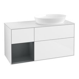 Villeroy & Boch Villeroy und Boch Finion Waschtischunterschrank FA41HGGF 120cm, Abdeckplatte white matt, Regale Midnight matt lacquer, Glossy white lacquer