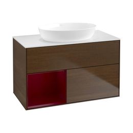 Villeroy & Boch Villeroy und Boch Finion Waschtischunterschrank GA11HBGN 100cm, Abdeckplatte white matt, Emotion, Regale Peony matt lacquer, Walnut veneer