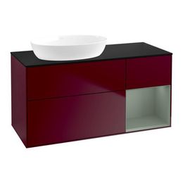 Villeroy & Boch Villeroy und Boch Finion Waschtischunterschrank GA52GMHB 120cm, Abdeckplatte black matt, Emotion, Regale Olive matt lacquer, Peony Matt