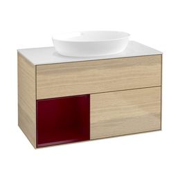 Villeroy & Boch Villeroy und Boch Finion Waschtischunterschrank GA11HBPC 100cm, Abdeckplatte white matt, Emotion, Regale Peony matt lacquer, Oak Veneer