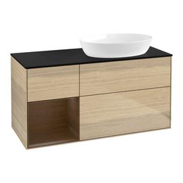 Villeroy & Boch Villeroy und Boch Finion Waschtischunterschrank GA42GNPC 120cm, Abdeckplatte black matt, Emotion, Regale Walnut Veneer, Oak Veneer