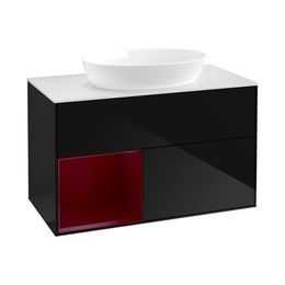 Villeroy & Boch Villeroy und Boch Finion Waschtischunterschrank GA11HBPH 100cm, Abdeckplatte white matt, Emotion, Regale Peony matt lacquer, Glossy Black Lacquer