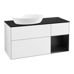 Villeroy & Boch Villeroy und Boch Finion Waschtischunterschrank GA52PDGF 120cm, Abdeckplatte black matt, Emotion, Regale Black matt lacquer, Glossy white lacquer