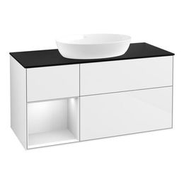 Villeroy & Boch Villeroy und Boch Finion Waschtischunterschrank FA62MTGF 120cm, Abdeckplatte black matt, Regale White matt lacquer, Glossy white lacquer