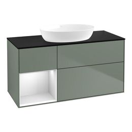 Villeroy & Boch Villeroy und Boch Finion Waschtischunterschrank FA62MTGM 120cm, Abdeckplatte black matt, Regale White matt lacquer, Olive Matt Lacquer