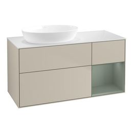 Villeroy & Boch Villeroy und Boch Finion Waschtischunterschrank FA51GMHH 120cm, Abdeckplatte white matt, Regale Olive matt lacquer, Sand Matt Lacquer