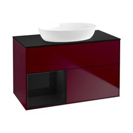Villeroy & Boch Villeroy und Boch Finion Waschtischunterschrank GA12PHHB 100cm, Abdeckplatte black matt, Emotion, Regale Glossy black lacquer, Peony Matt