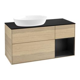 Villeroy & Boch Villeroy und Boch Finion Waschtischunterschrank GA52PDPC 120cm, Abdeckplatte black matt, Emotion, Regale Black matt lacquer, Oak Veneer