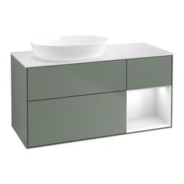 Villeroy & Boch Villeroy und Boch Finion Waschtischunterschrank GA51GFGM 120cm, Abdeckplatte white matt, Emotion, Regale Glossy white lacquer, Olive Matt Lacquer