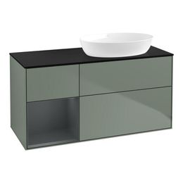 Villeroy & Boch Villeroy und Boch Finion Waschtischunterschrank FA42HGGM 120cm, Abdeckplatte black matt, Regale Midnight matt lacquer, Olive Matt Lacquer