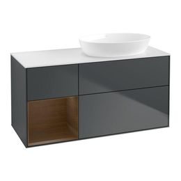 Villeroy & Boch Villeroy und Boch Finion Waschtischunterschrank GA41GNHG 120cm, Abdeckplatte white matt, Emotion, Regale Walnut Veneer, Midnight Blue Matt Lacquer