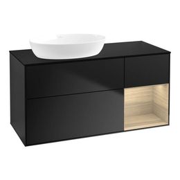 Villeroy & Boch Villeroy und Boch Finion Waschtischunterschrank FA52PCPD 120cm, Abdeckplatte black matt, Regale Oak Veneer, Black matt lacquer